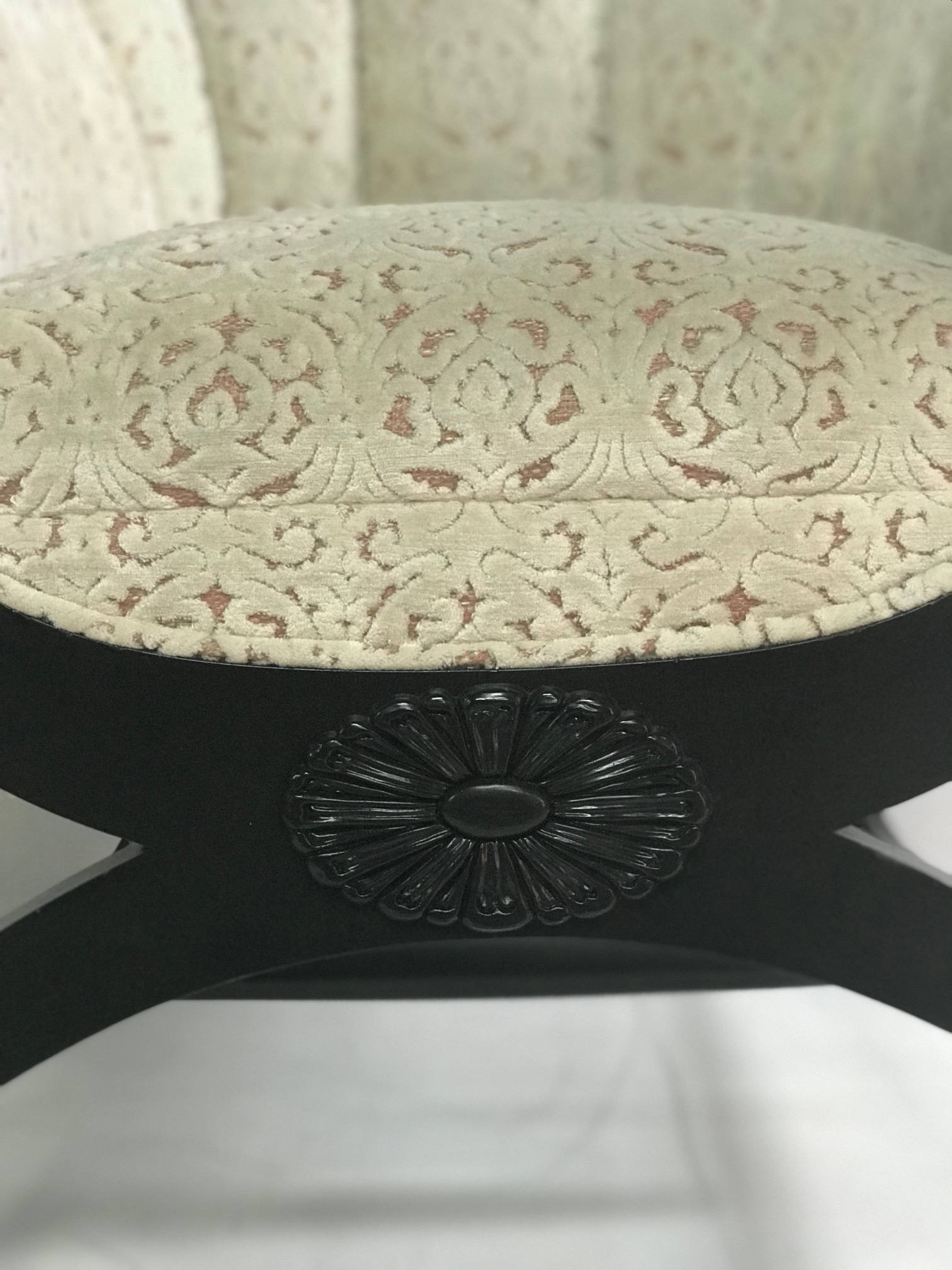 Cream Light Coral Cut Velvet Channeled Pearl Shaped Chair W/ Dark ...