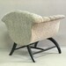 Cream Light Coral Cut Velvet Channeled Pearl Shaped Chair W/ Dark ...