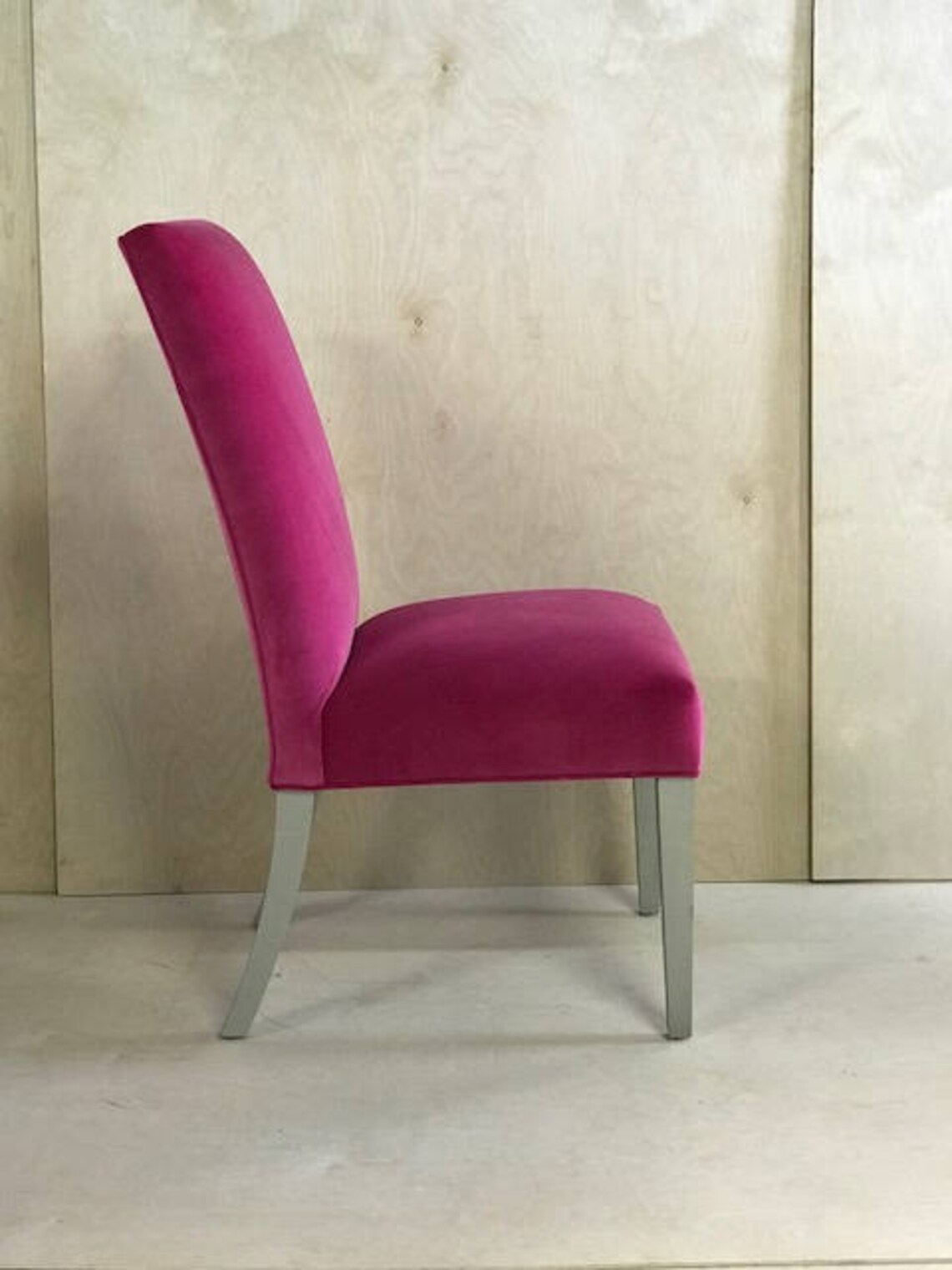 Bright Pink High Back Chair W/ Solid Velvet Fabric, Silver Painted Wood ...