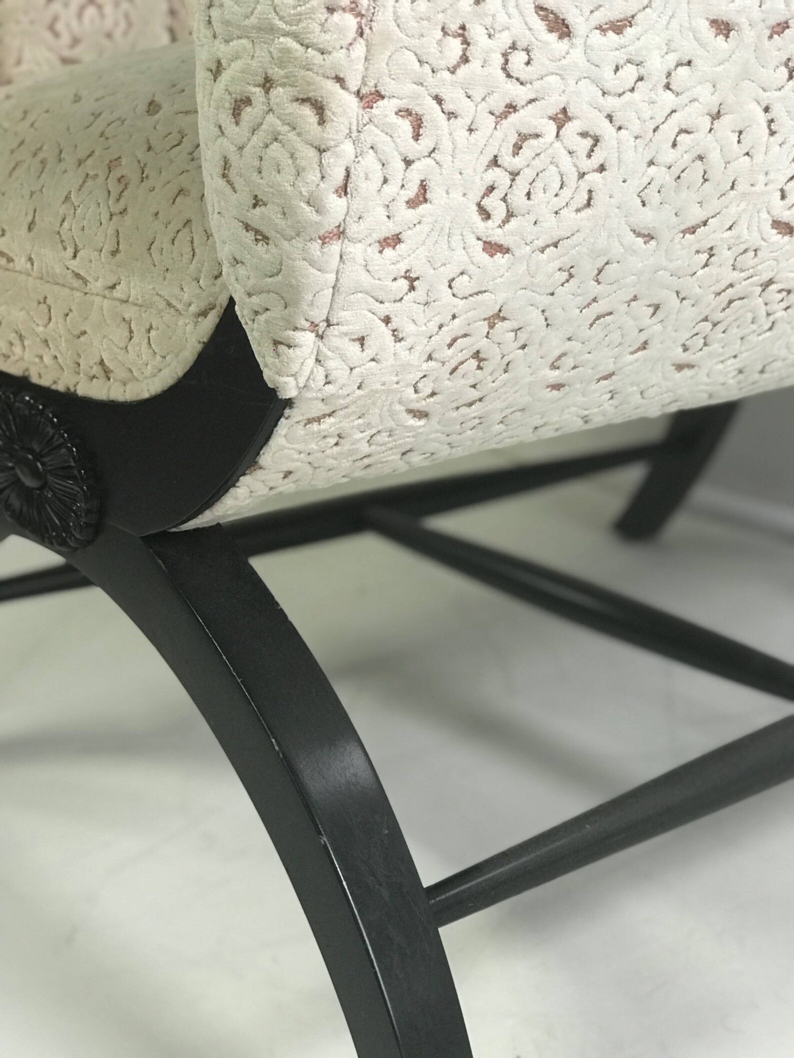 Cream Light Coral Cut Velvet Channeled Pearl Shaped Chair W/ Dark ...