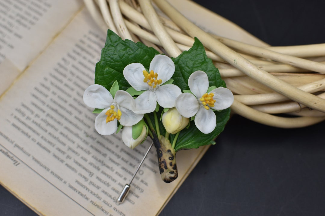 Brooch Jasmine Flowers Polymer Clay Flowers Mothers Day Gift for Women White Brooch Gift for Her ...