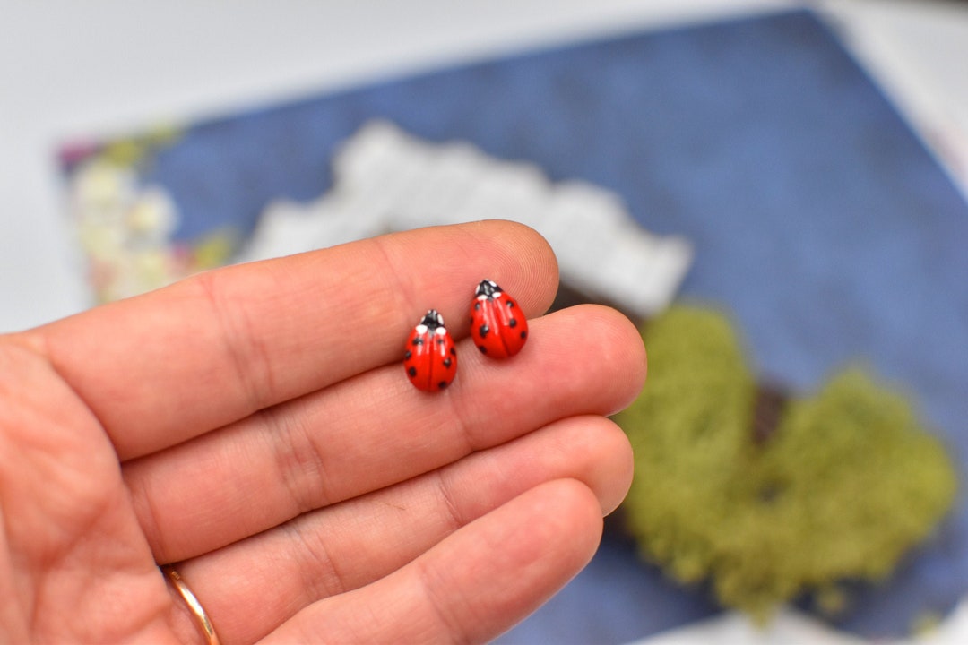 Ladybug Earrings Ladybug Miniature Earrings Realistic Ladybird Clay ...