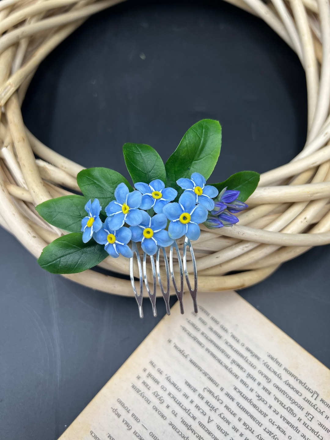 Hair Comb With Forget-me-nots Wedding Comb Realistic Flower Bridal Hair ...