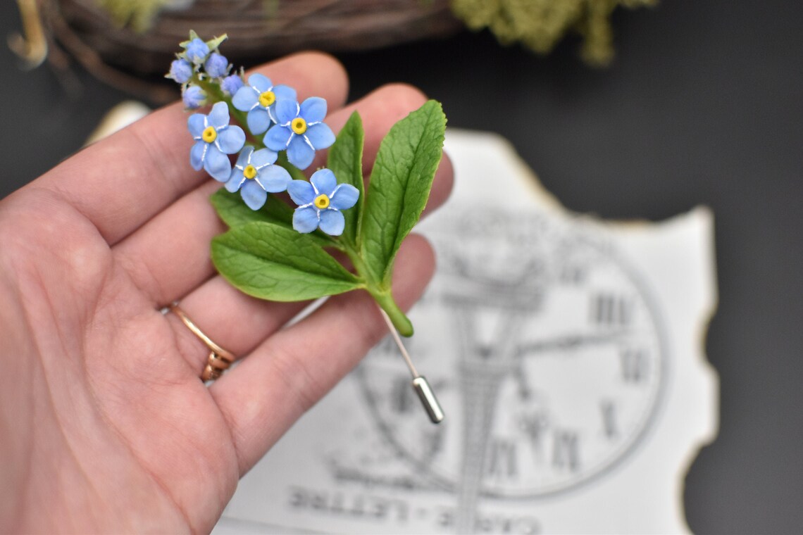 Brooch Forget-me-not Polymer Clay Flowers Mothers Day Gift | Etsy