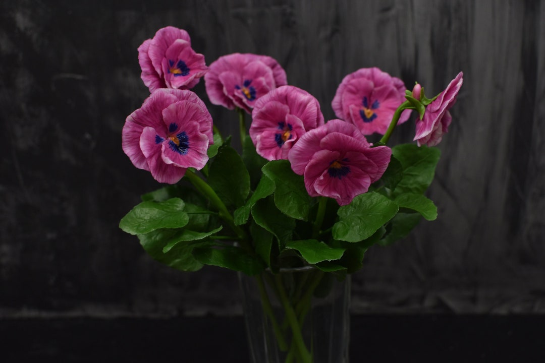 Pink Pansies Porcelain Real Touch Viola Bouquet Floral Arrangement of ...