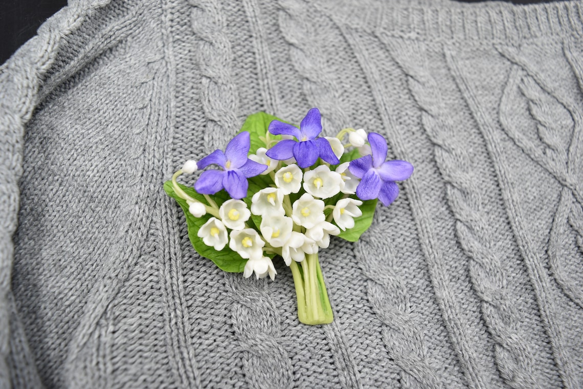 Wild violets viola lily of the valley brooch spring floral | Etsy