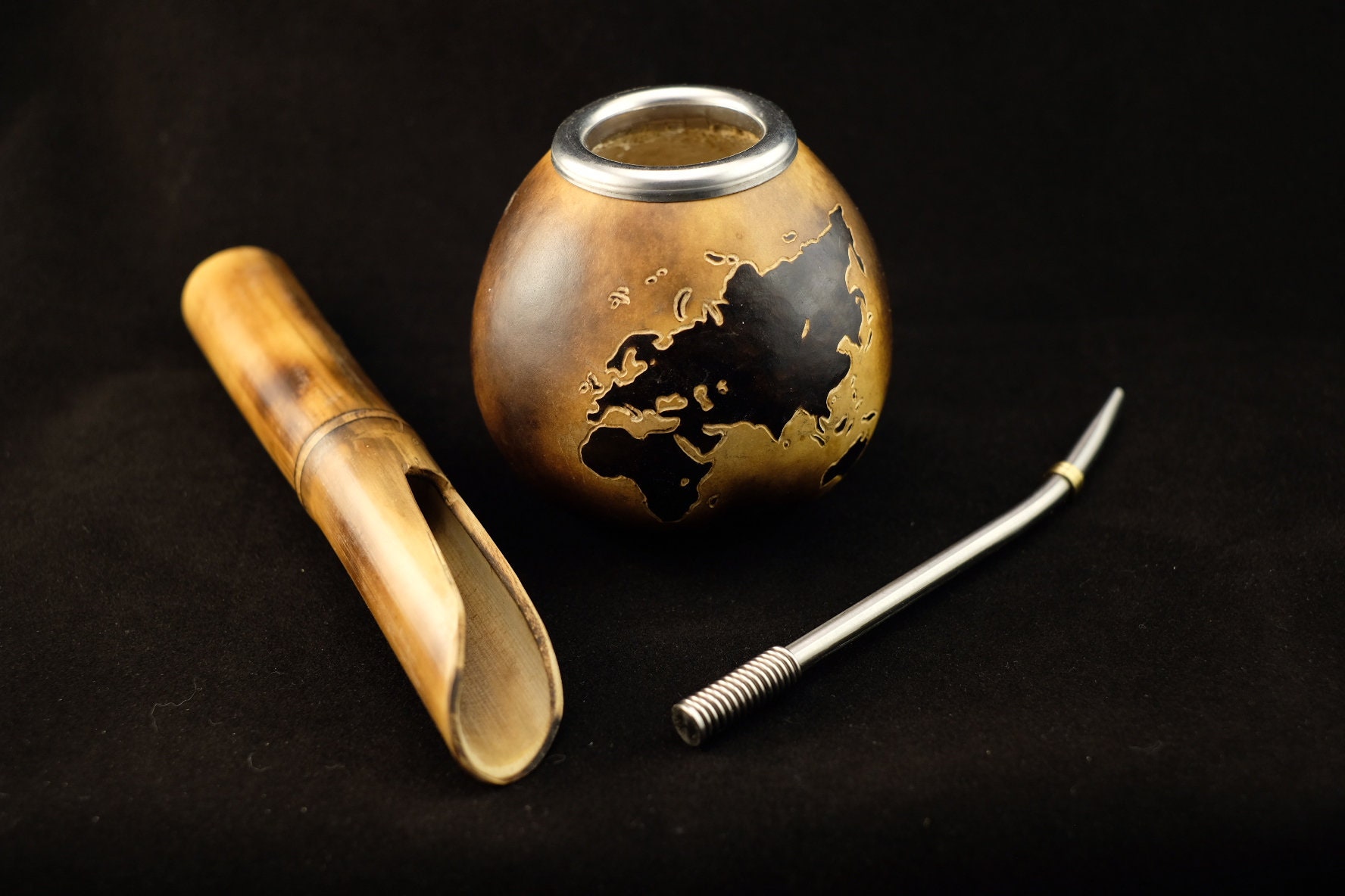 Yerba Mate Set: Mate Gourd Yerba Mate Cup Mate De Calabaza World Map ...