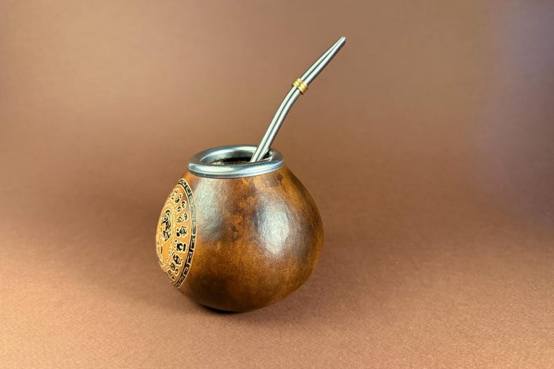 Yerba Mate Gourd 400ml – Handmade Calabash Cup With Calendar Mandala ...