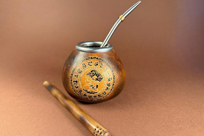 Yerba Mate Gourd 400ml – Handmade Calabash Cup With Calendar Mandala ...