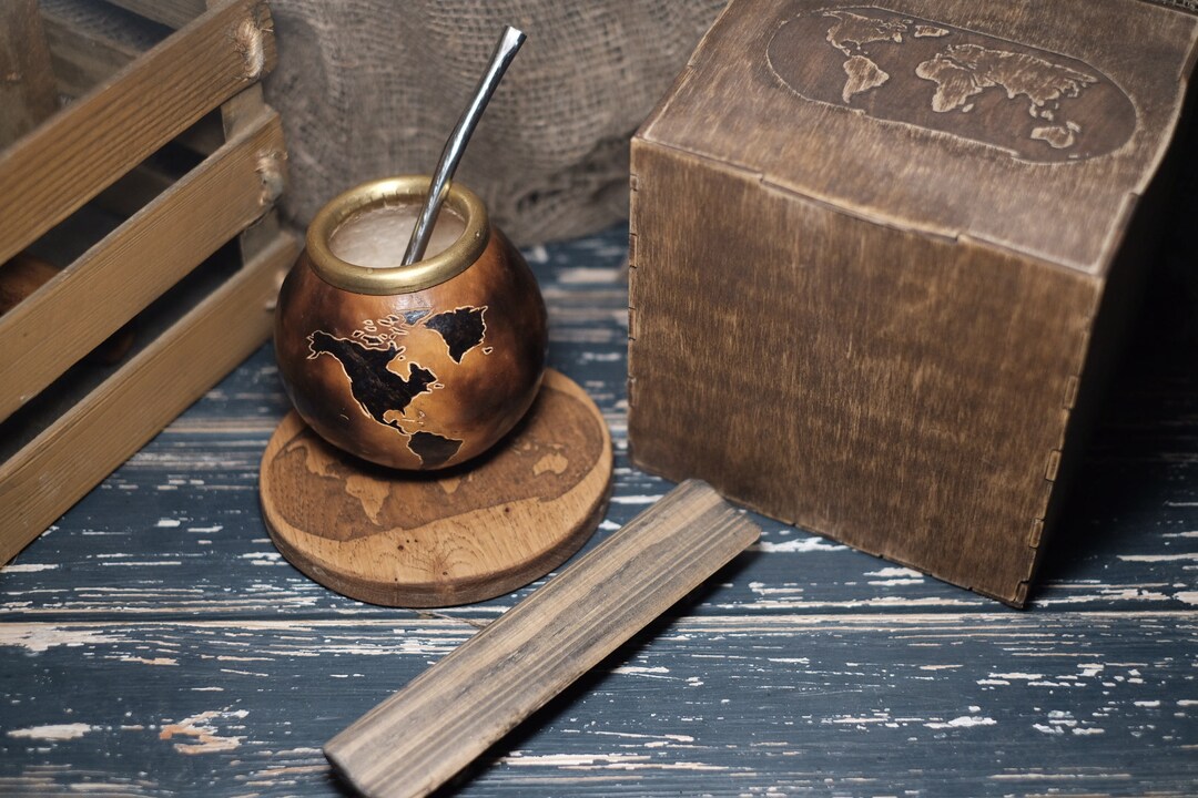 Yerba Mate GIFT Set: Gourd World Map Wooden Coaster - Etsy