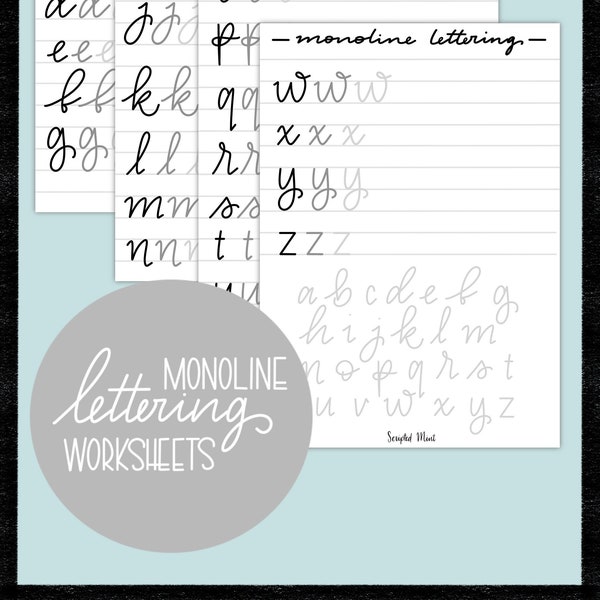 Monoline Lettering Worksheet - Etsy