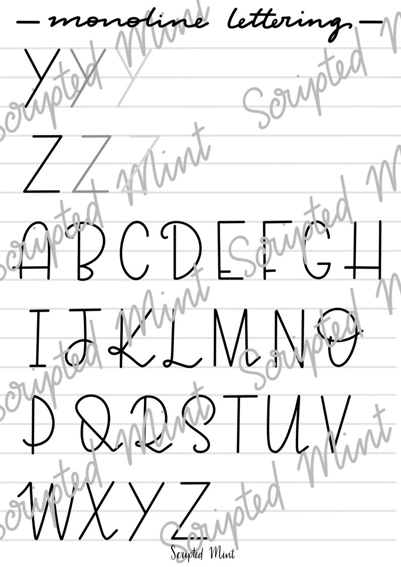 Monoline Lettering Capital Letters | Etsy