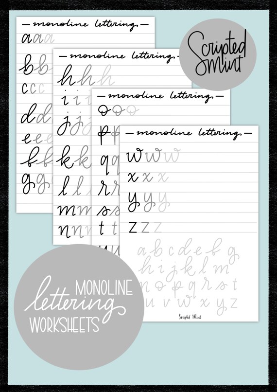 Lettering Worksheets Monoline Lettering Worksheets | Etsy