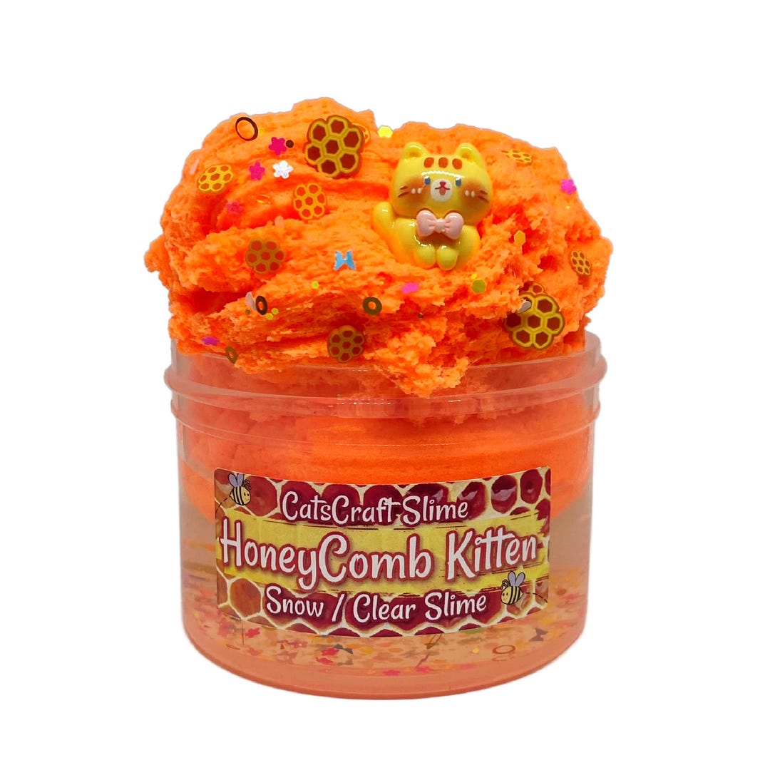 Snow / Clear Slime "honeycomb Kitten" Scented Slime With Cat Charm ASMR ...