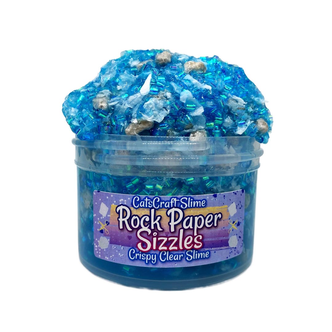 Crispy Clear Slime "rock Paper Sizzles" Scented Stretchy Blue Slime ...