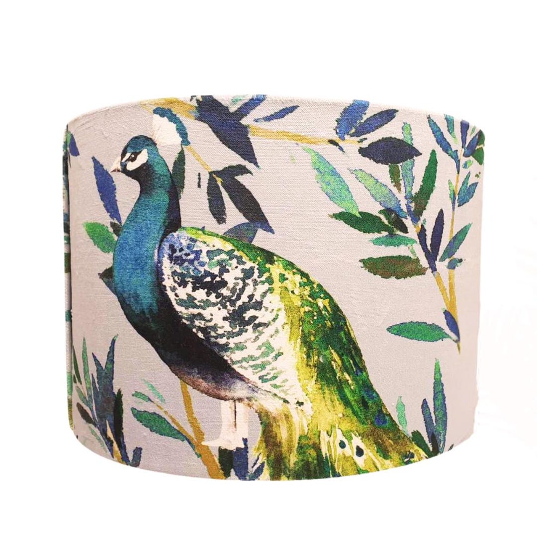 Peacock Velvet Drum Lampshade, Floral Decorative Lampshade, Statement ...
