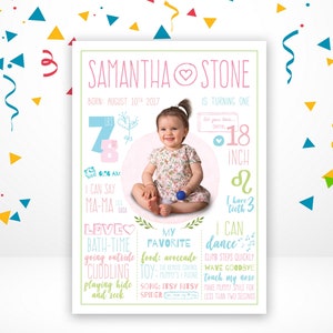 First Birthday Girl Milestone Chalkboard Sign Personalized - Etsy