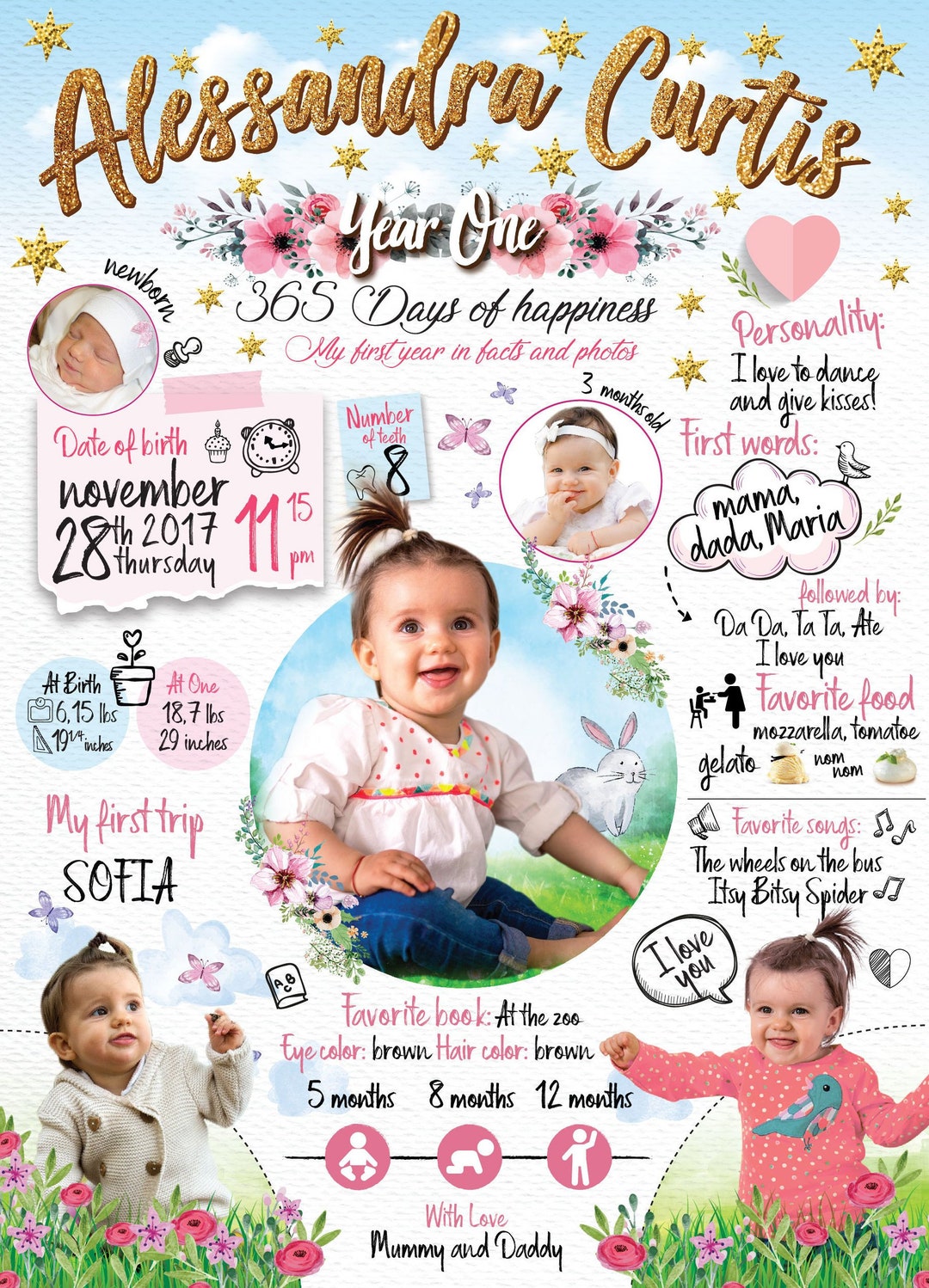 First Birthday Girl Chalkboard Sign Personalized Baby - Etsy