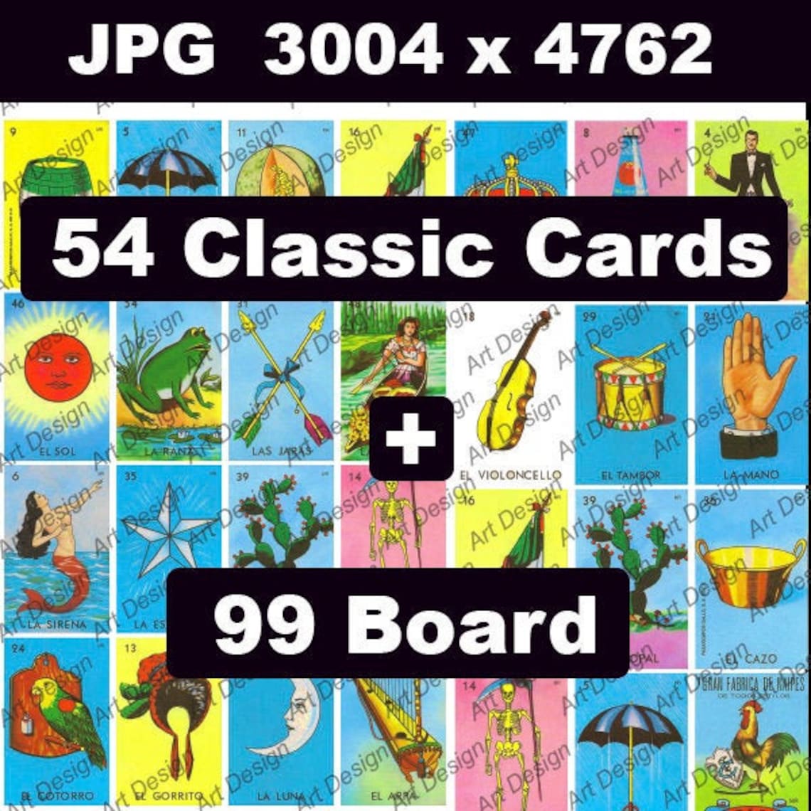 Mexican Loteria 54 Classic Cards Complete Deck Mexico PNG File | Etsy