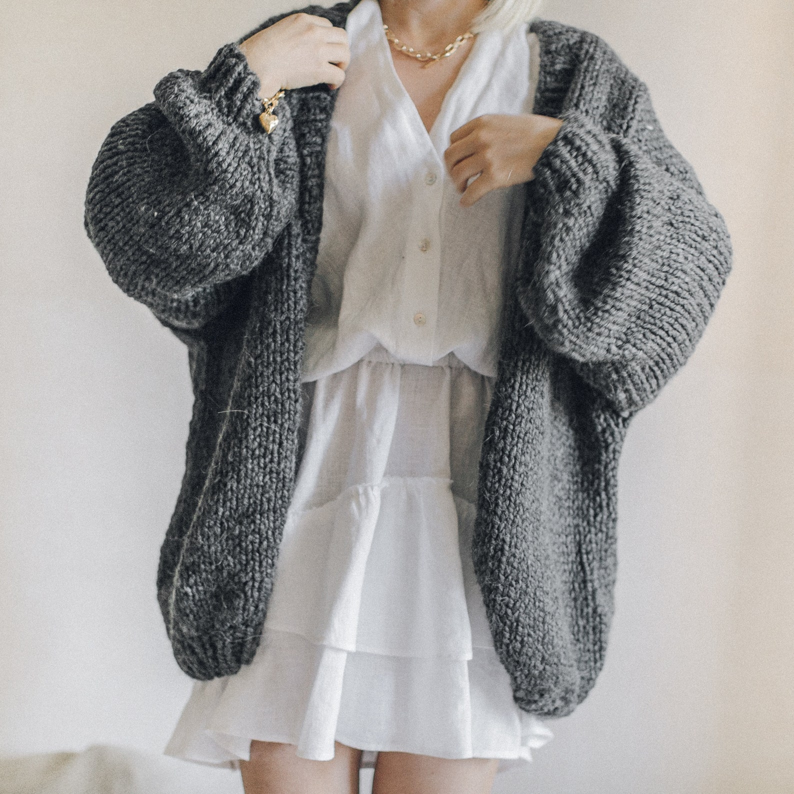 Grey Chunky Knit Cardigan Hand Knit Oversize Woman Sweater Christmas ...