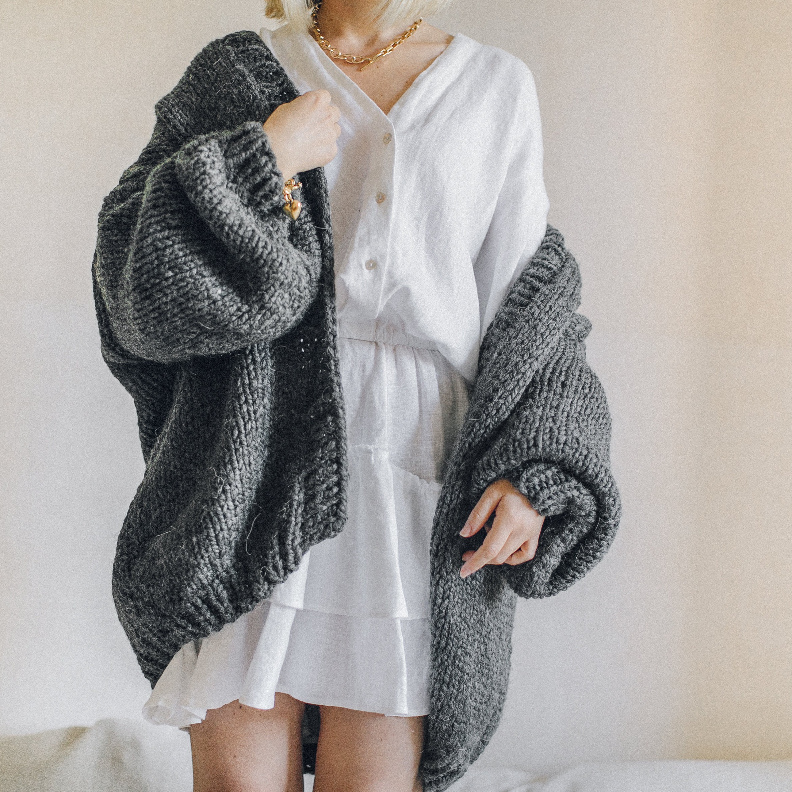 Grey Chunky Knit Cardigan Hand Knit Oversize Woman Sweater Christmas ...