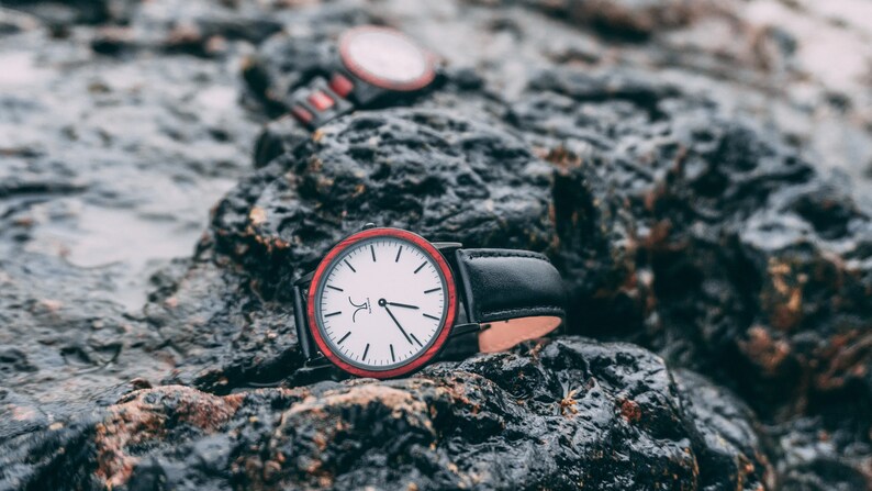 Jet Black / Cherry Wood Watch - Etsy