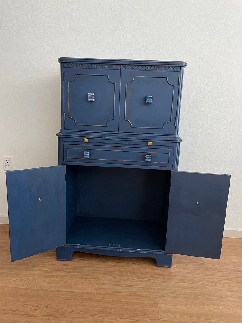 Vintage Distressed Blue Cabinet- a RMC "rock-ola" Original Piece - Etsy