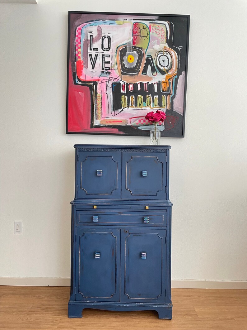 Vintage Distressed Blue Cabinet- a RMC "rock-ola" Original Piece - Etsy
