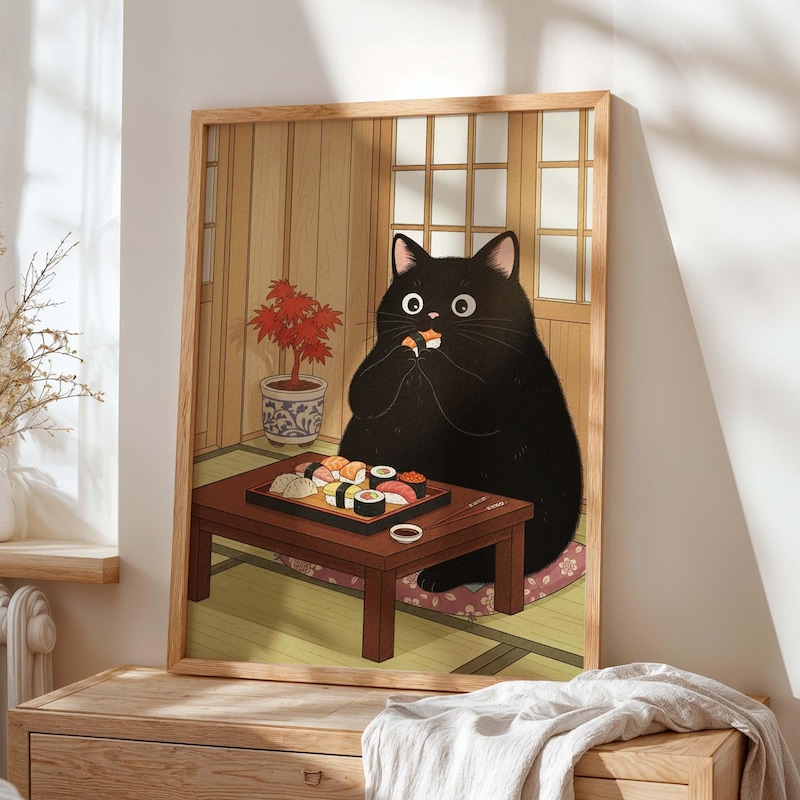 Sushi Poster Black Cat - Etsy