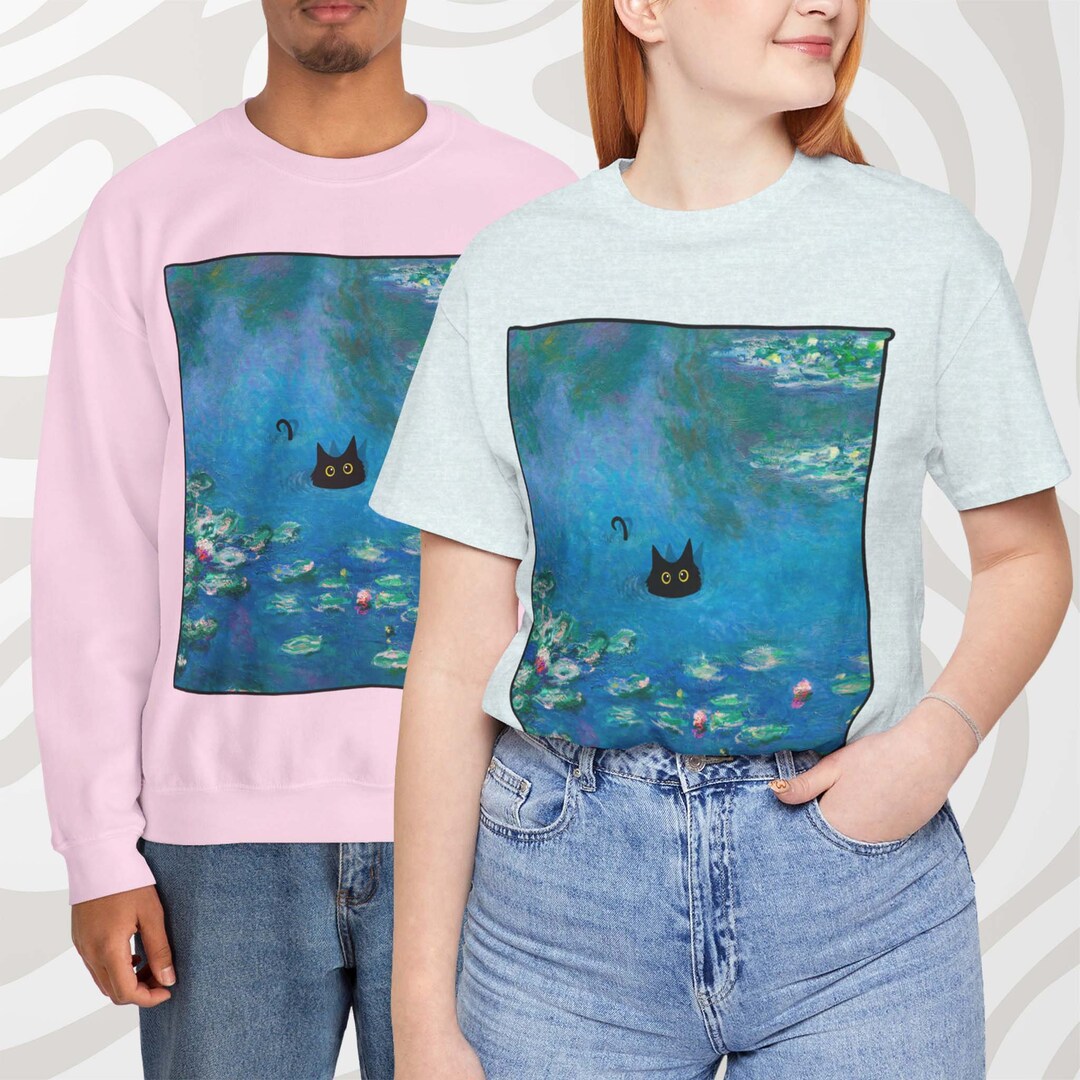 Monet Cat Shirt and Sweatshirt, Claude Monet Waterlily Pond Cat Tshirt ...