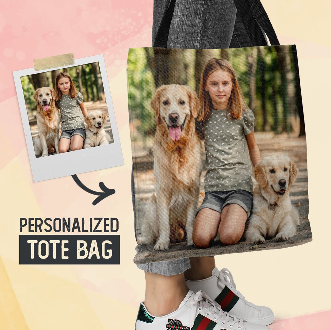 Personalized Photo Tote Bag, Custom Picture Shopper Bag, Pet Portrait ...