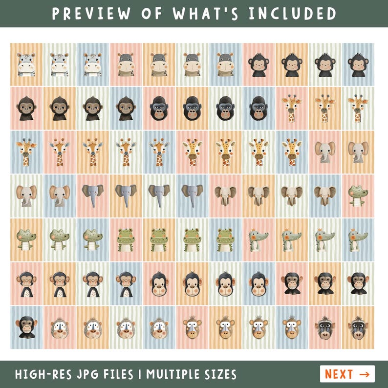 Safari Animal Nursery Prints Bundle, Jungle Animal Wall Art for Kids ...