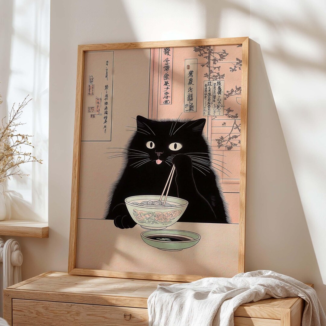Black Cat Ramen Ukiyo-e Print, Japanese Kitchen Decor (digital Download ...