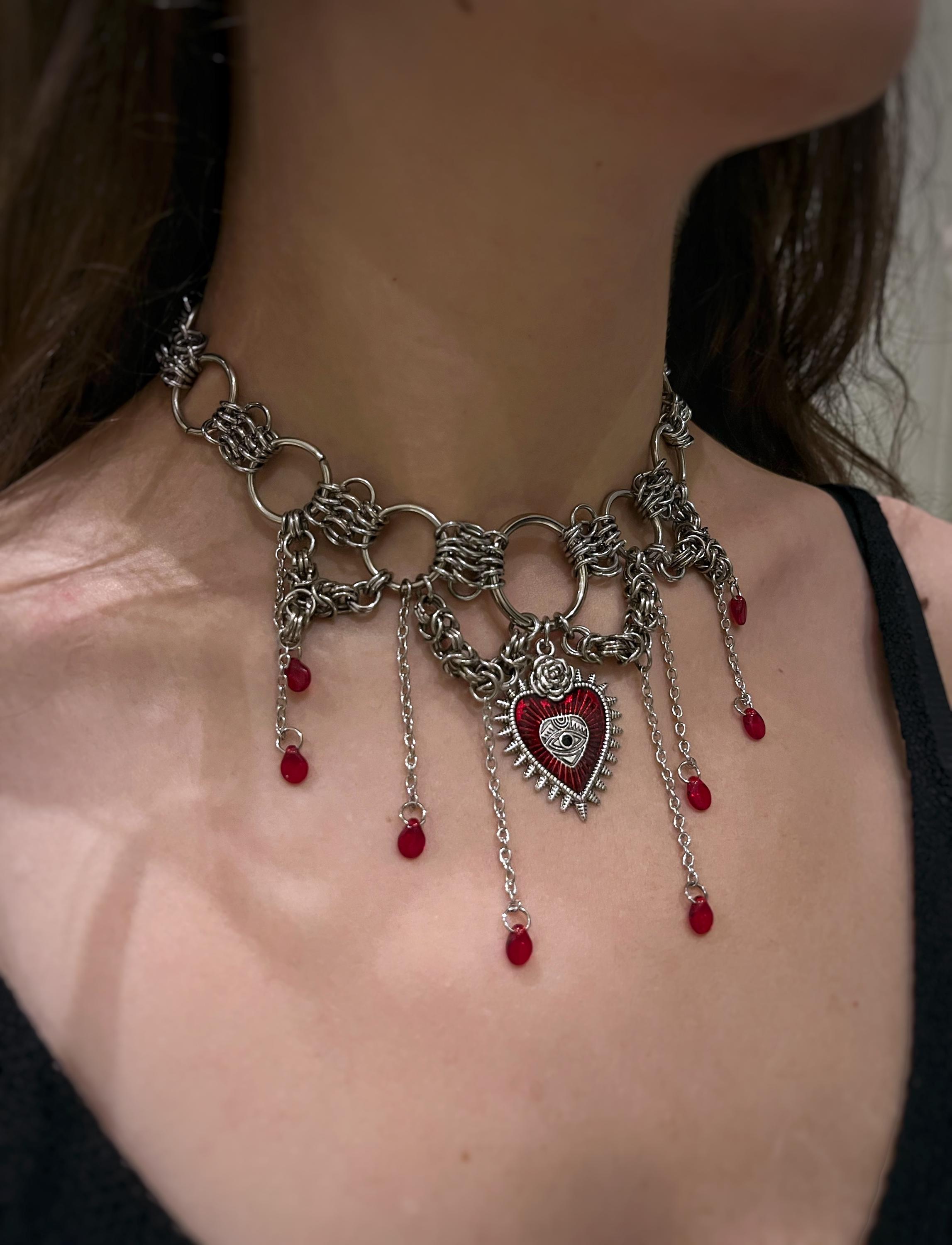 Chainmail Vampire Necklace | Gothic Blood Jewelry | Witchcore Accessory ...
