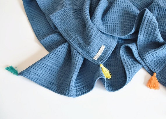 Manta de gofre azul marino Manta de bebé con mini taslas de | Etsy