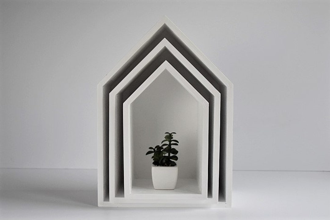 Set of 3 White Wooden House Shelves - House Shaped Shelf - Scandinavian ...
