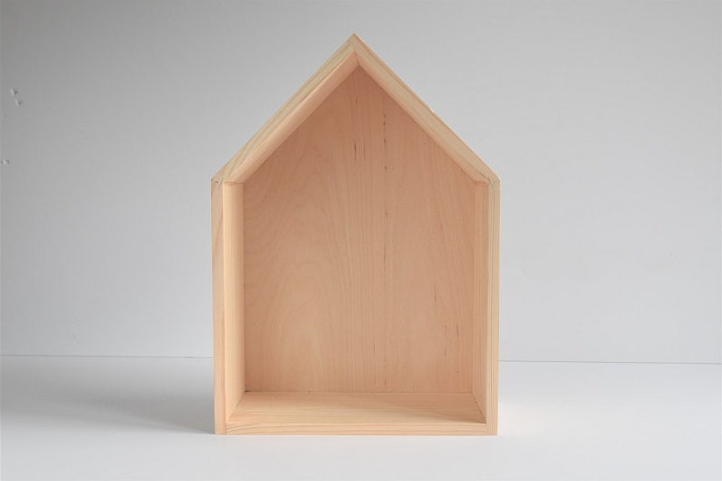 Natural wooden house shelves set of 3 House shaped kids | Etsy