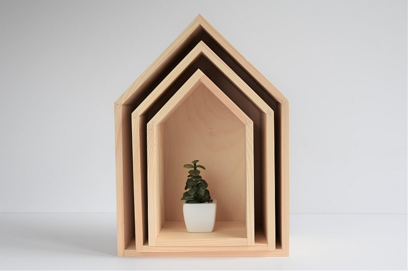 Natural wooden house shelves set of 3 House shaped kids | Etsy