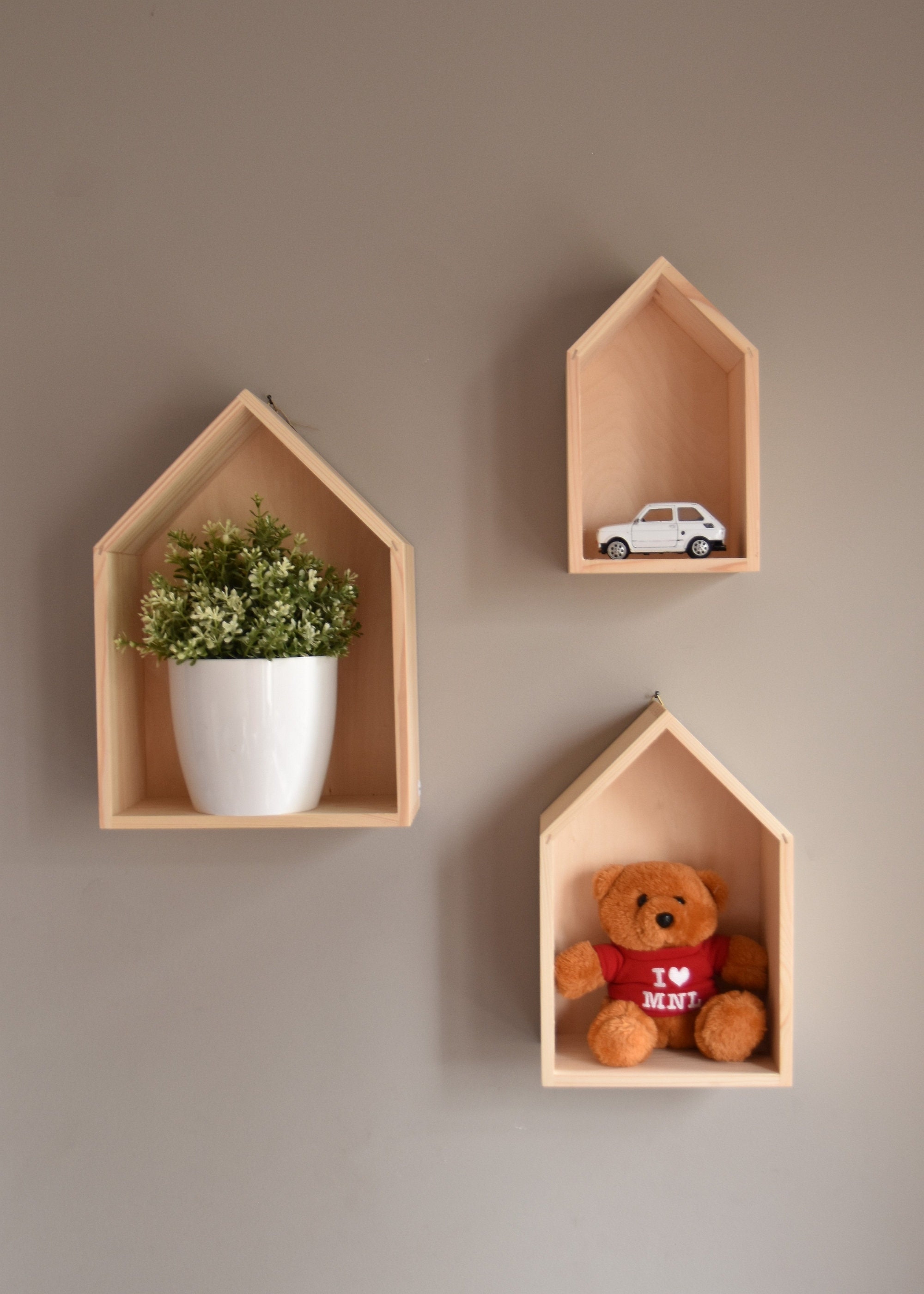 Gray House Shaped Set of Shelves Wooden House Shelf | Etsy