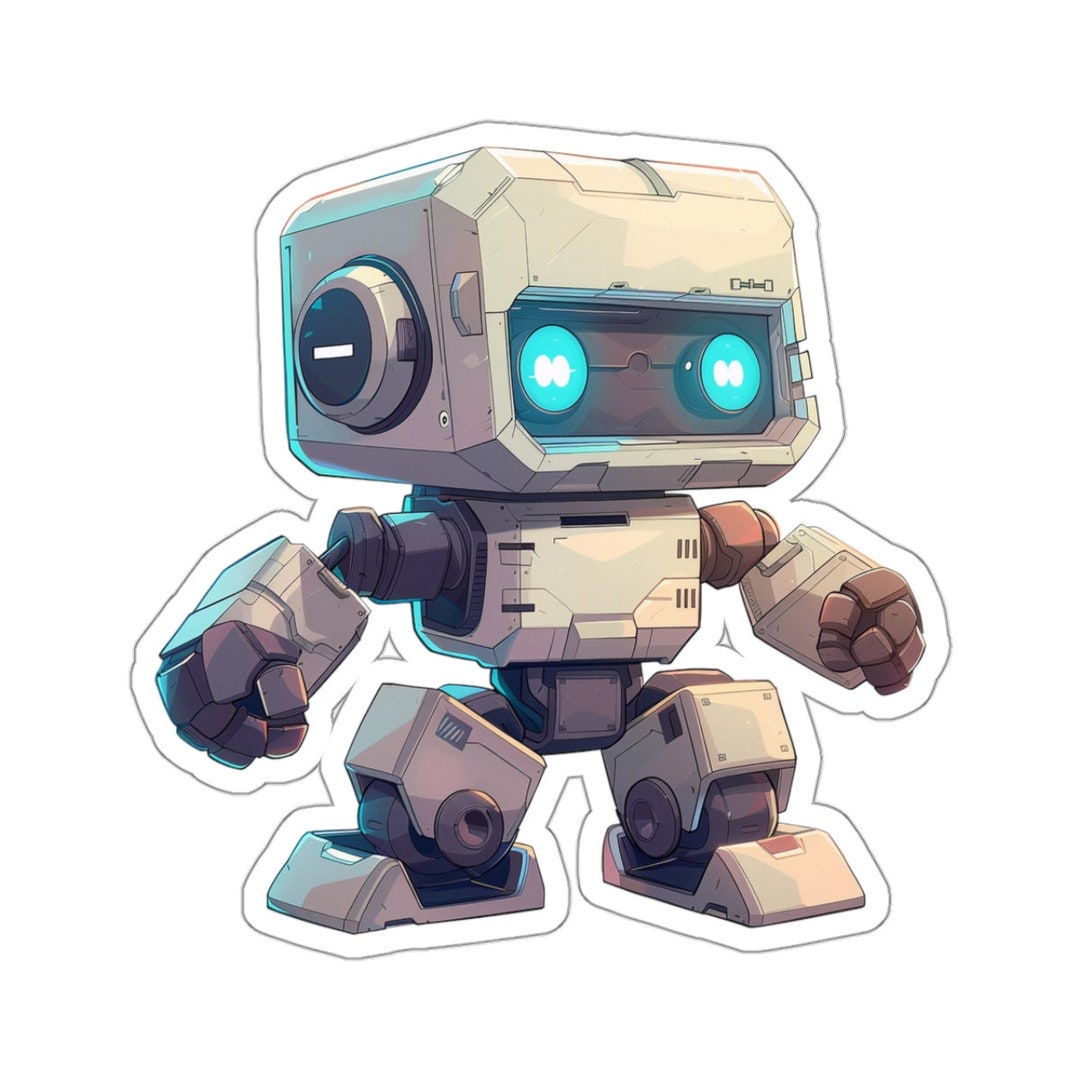 Off-white Blocky Robot Vinyl Sticker - Unique Decal for Laptop ...