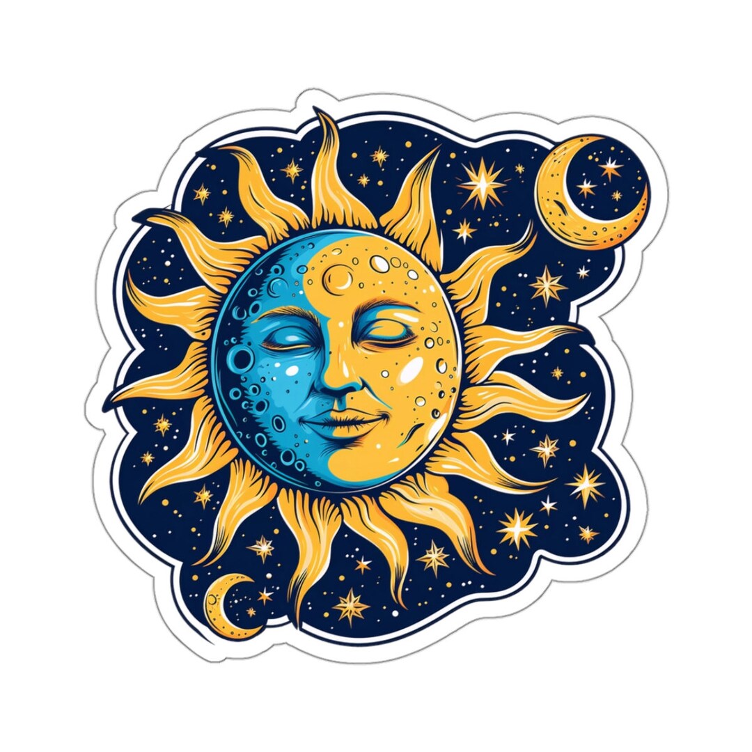 Blended Sun and Moon Celestial Vinyl Sticker Mystical Decal for Laptop ...