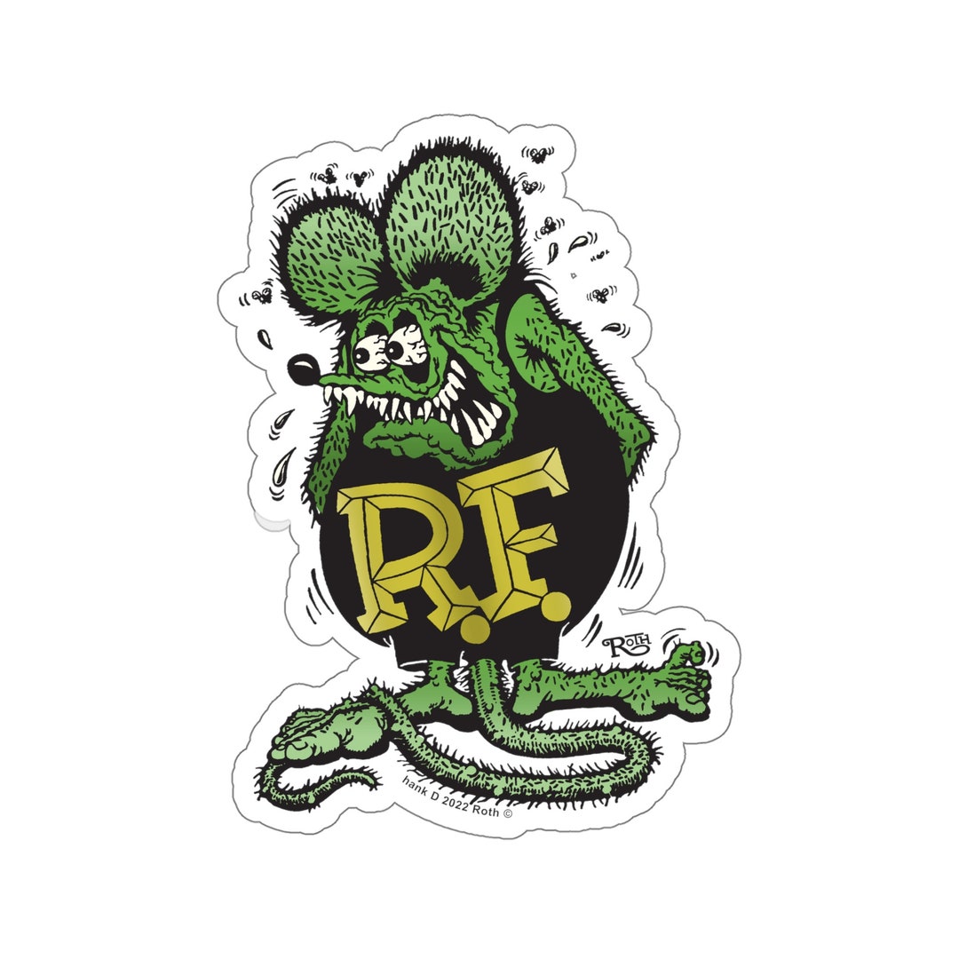 Ed Roth Inspired Dynamic Green & Black Rat Fink Vinyl Sticker - Retro ...