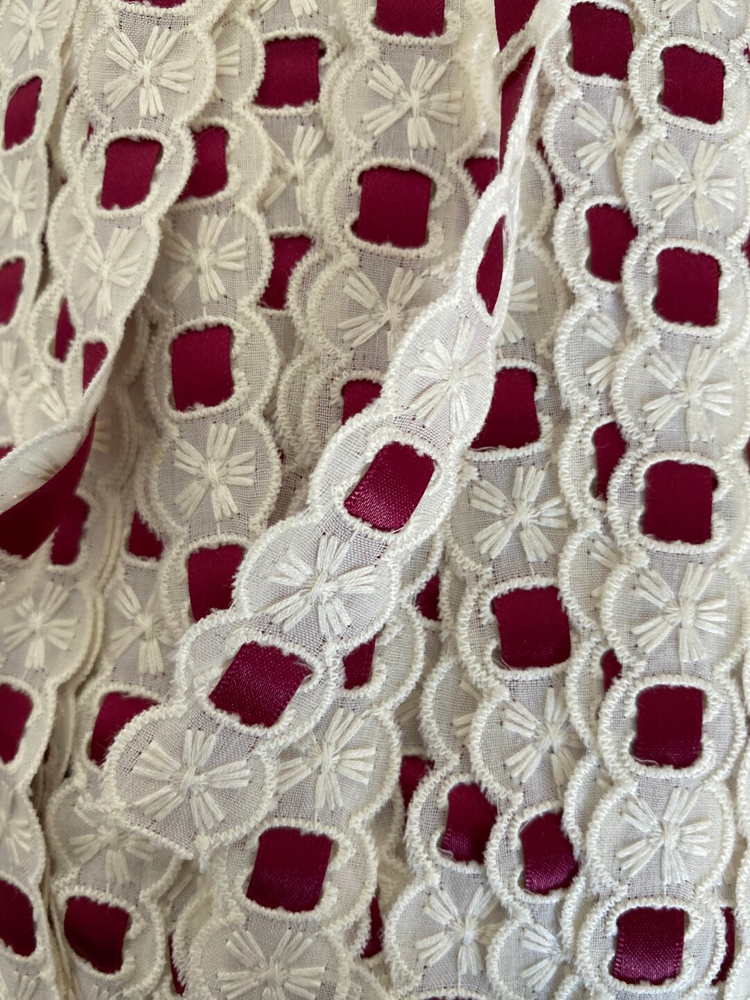 Vintage Embroidery Anglaise Trim With Ribbon Woven Embroidered Cotton ...