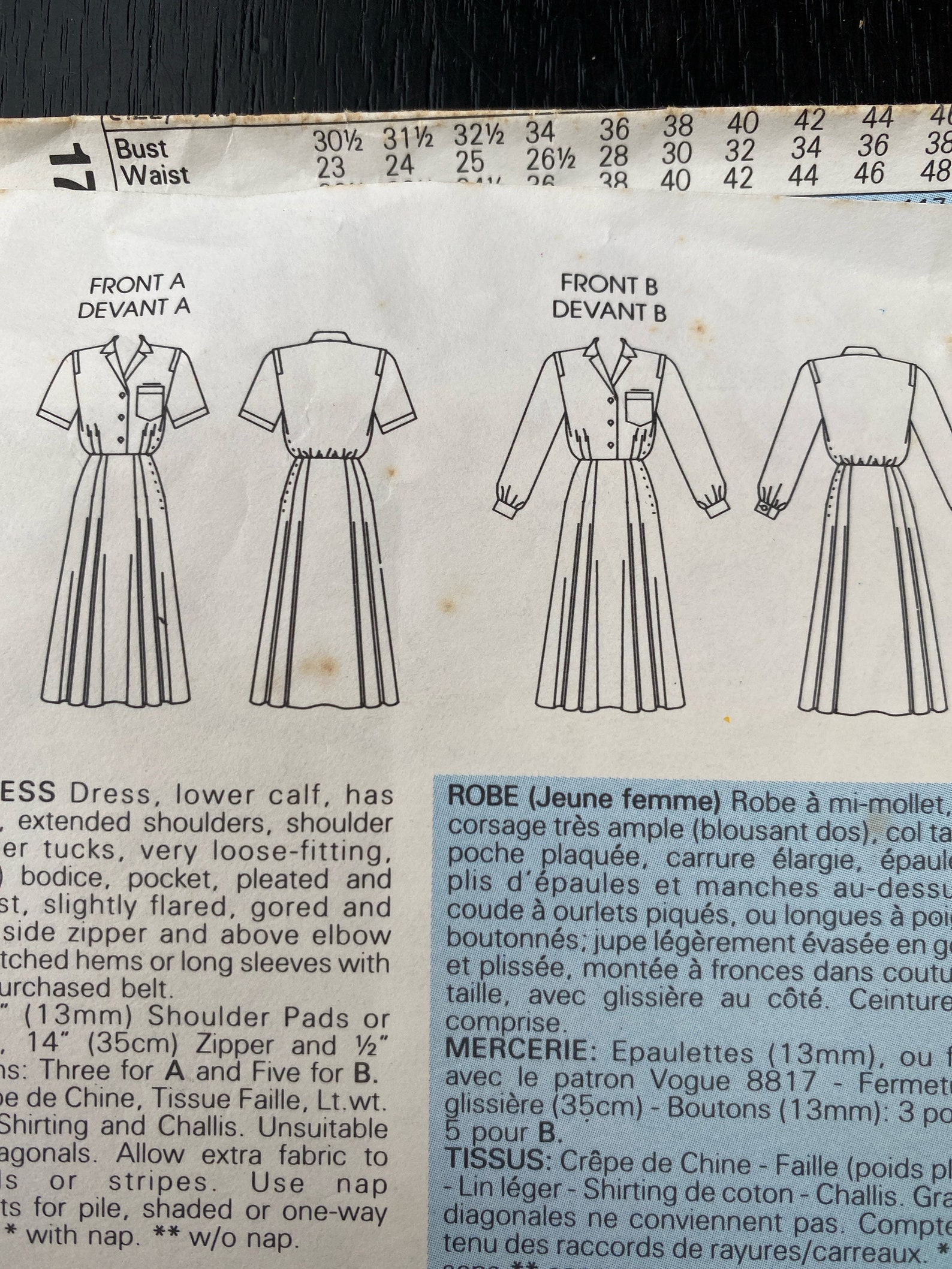 Vogue American Designer Ralph Lauren Sewing Pattern 1722 80s Shirtdress ...