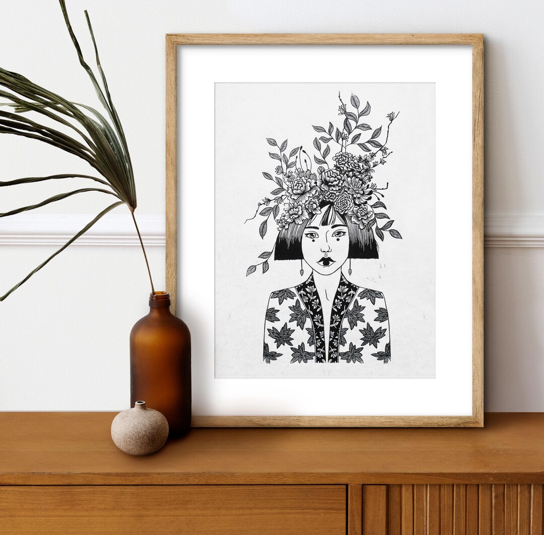 Geisha Flowers - Bouquet Hairstyle - Linocut Print Limited Edition ...