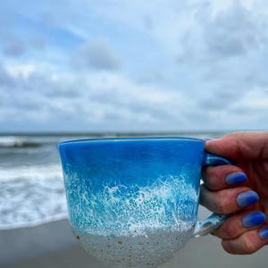 Handmade Beach Glass Mug: Coastal Ocean Wave Design With Real Sand - Etsy