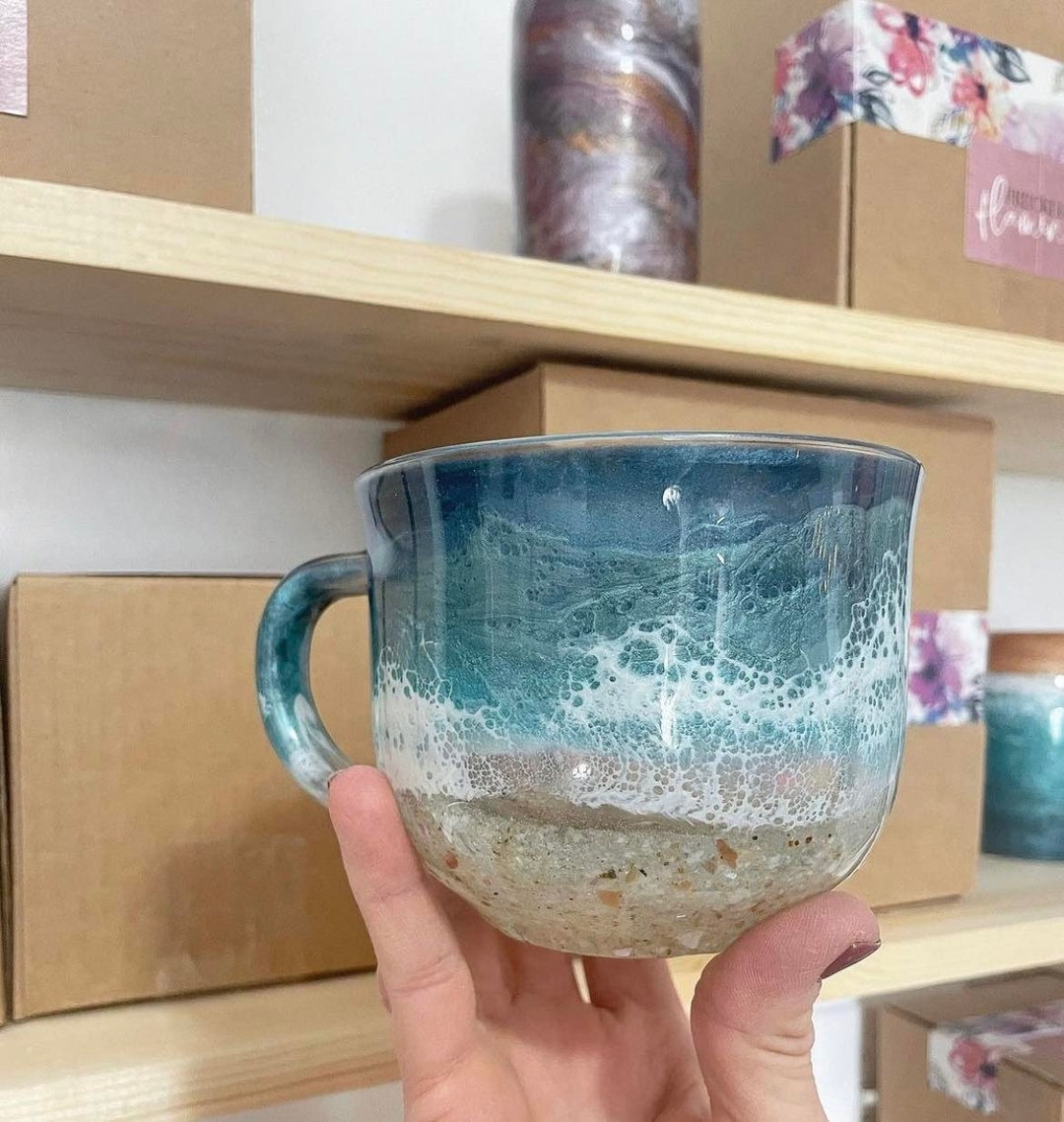 Beach Glass Coffee Mug With Real Sand | Coastal Iced Coffee Cup | Ocean ...