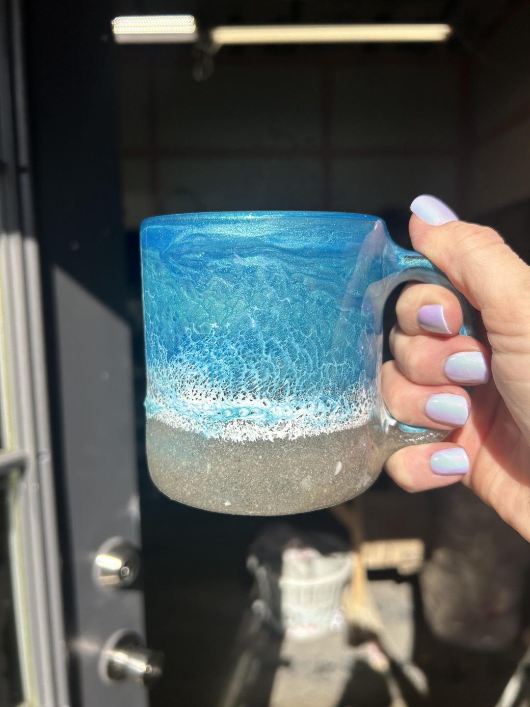 Handmade Beach Glass Mug: Coastal Ocean Wave Design With Real Sand - Etsy