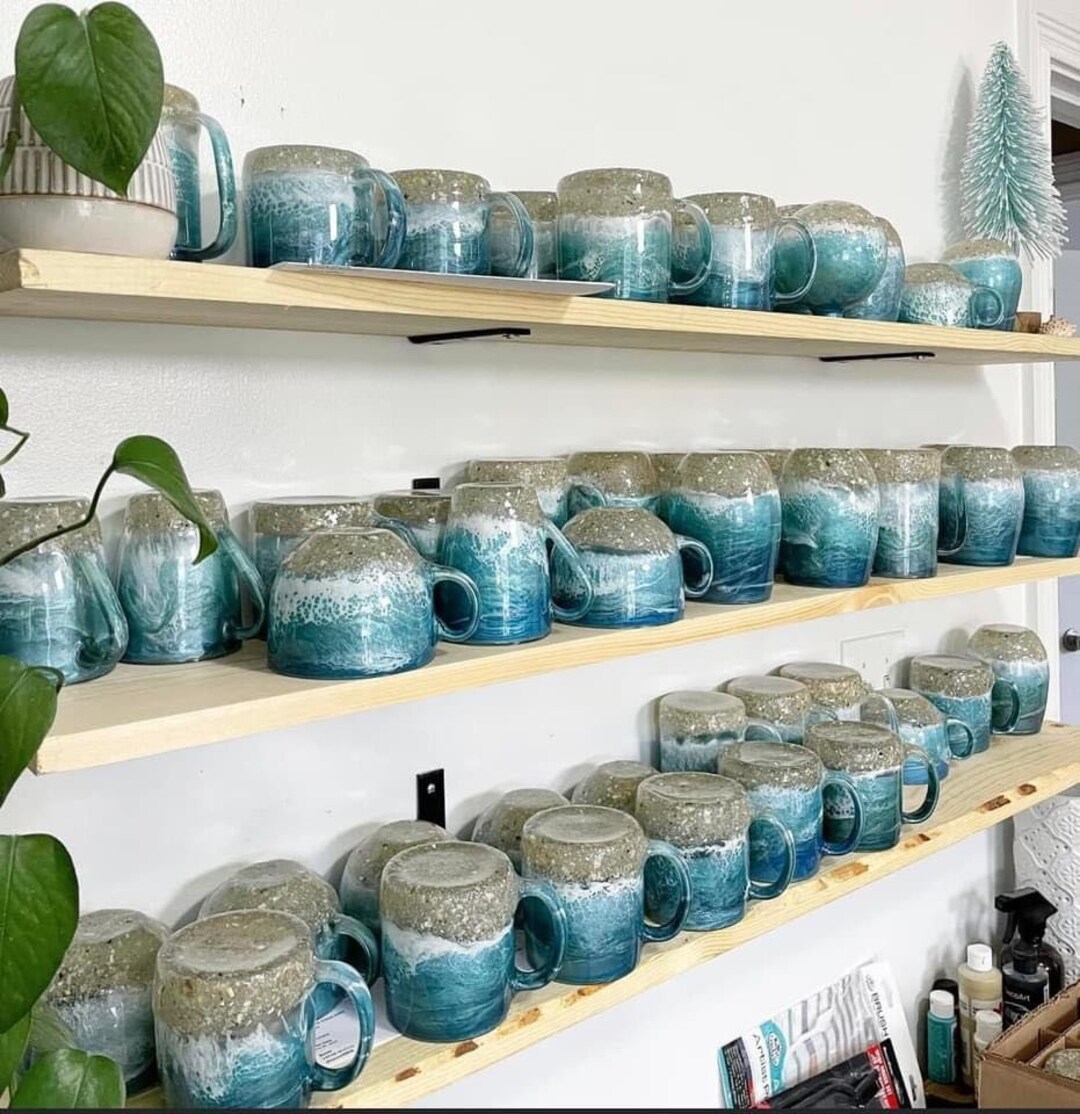 Hand Poured Resin Art Coffee Mug: Beach Sand & Shell Glassware - Etsy