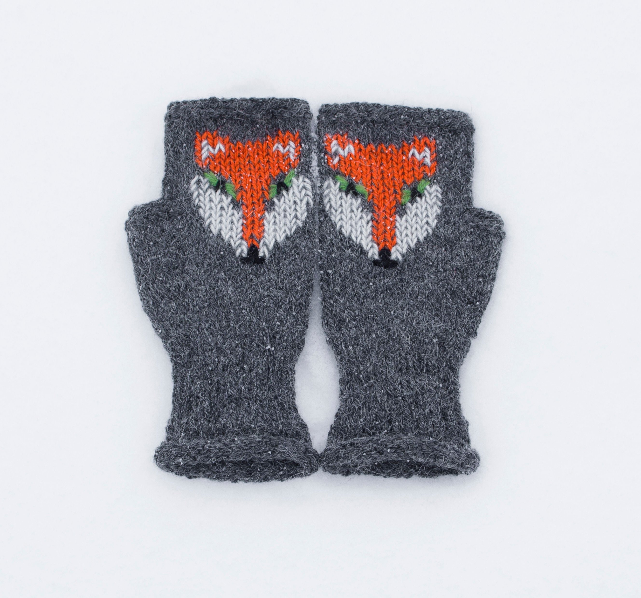 Fox fingerless gloves Women's / Men's hand knit fox | Etsy